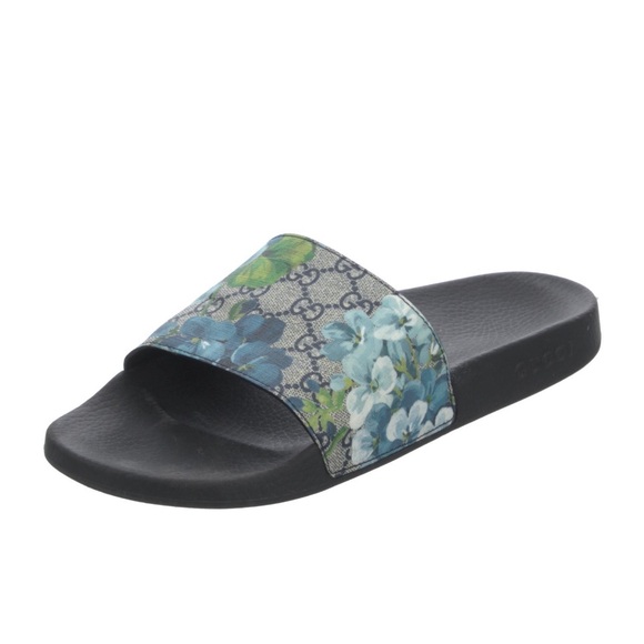 Gucci | Shoes | Gucci Blue Floral Slides Size 2 | Poshmark